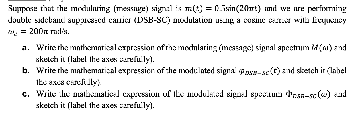 Solved Suppose that the modulating (message) signal is | Chegg.com