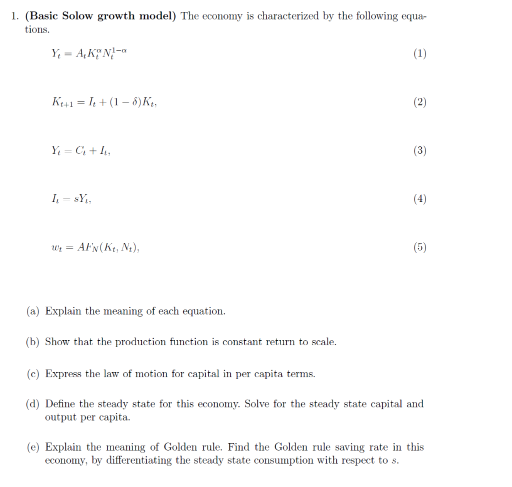 Solved Basic Solow growth model | Chegg.com