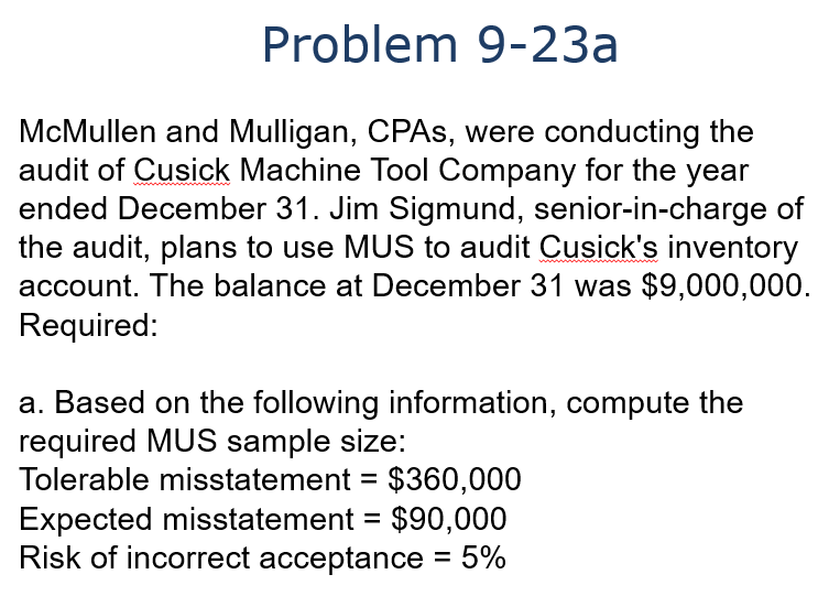 Problem 9-23a McMullen and Mulligan, CPAs, were | Chegg.com