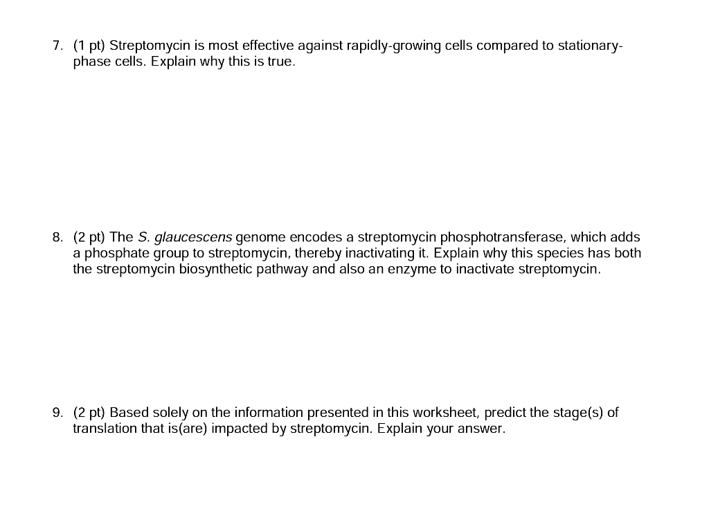 Solved 7. (1 pt) Streptomycin is most effective against | Chegg.com