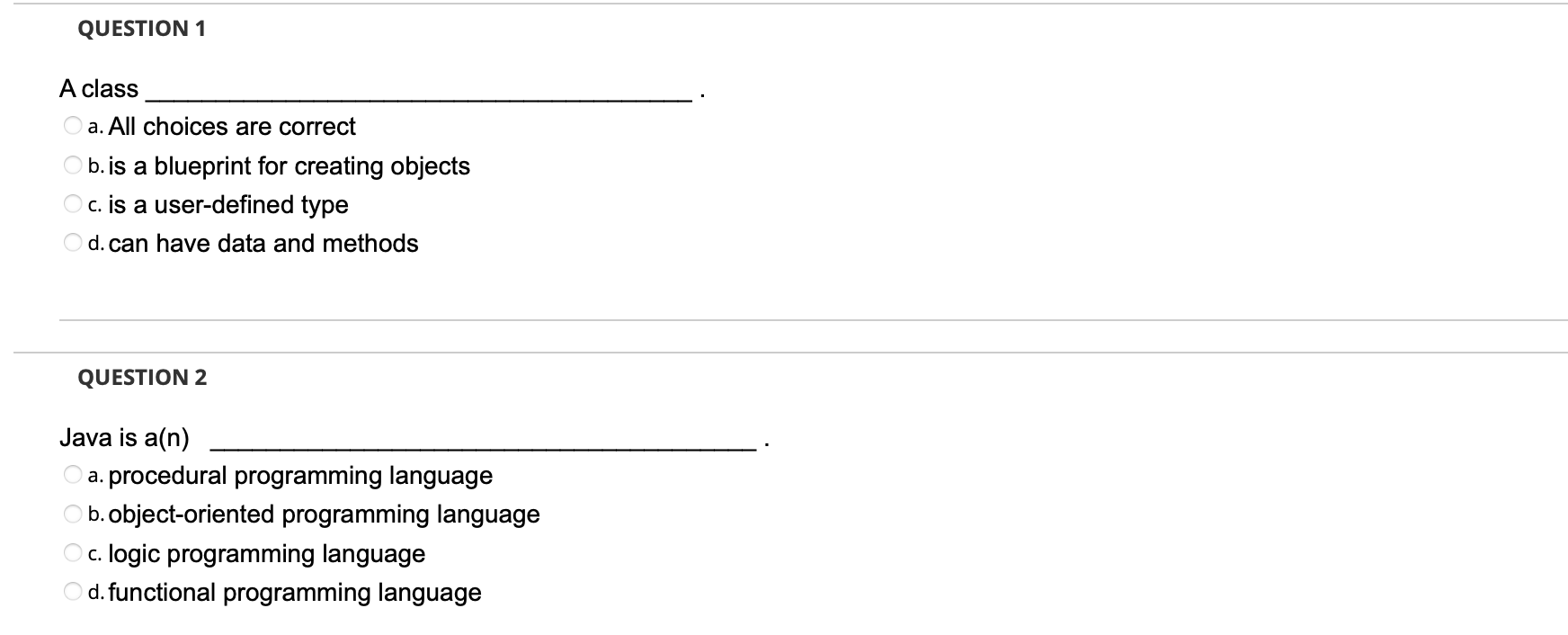 Solved QUESTION 1A classa. ﻿All choices are correctb. ﻿is a | Chegg.com
