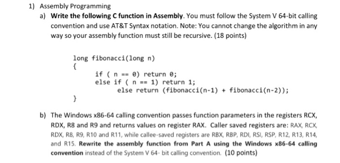 Solved a) Write the following C function in Assembly. You | Chegg.com