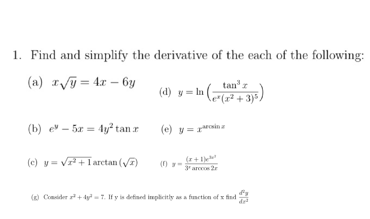 Solved 1. Find and simplify the derivative of the each of | Chegg.com