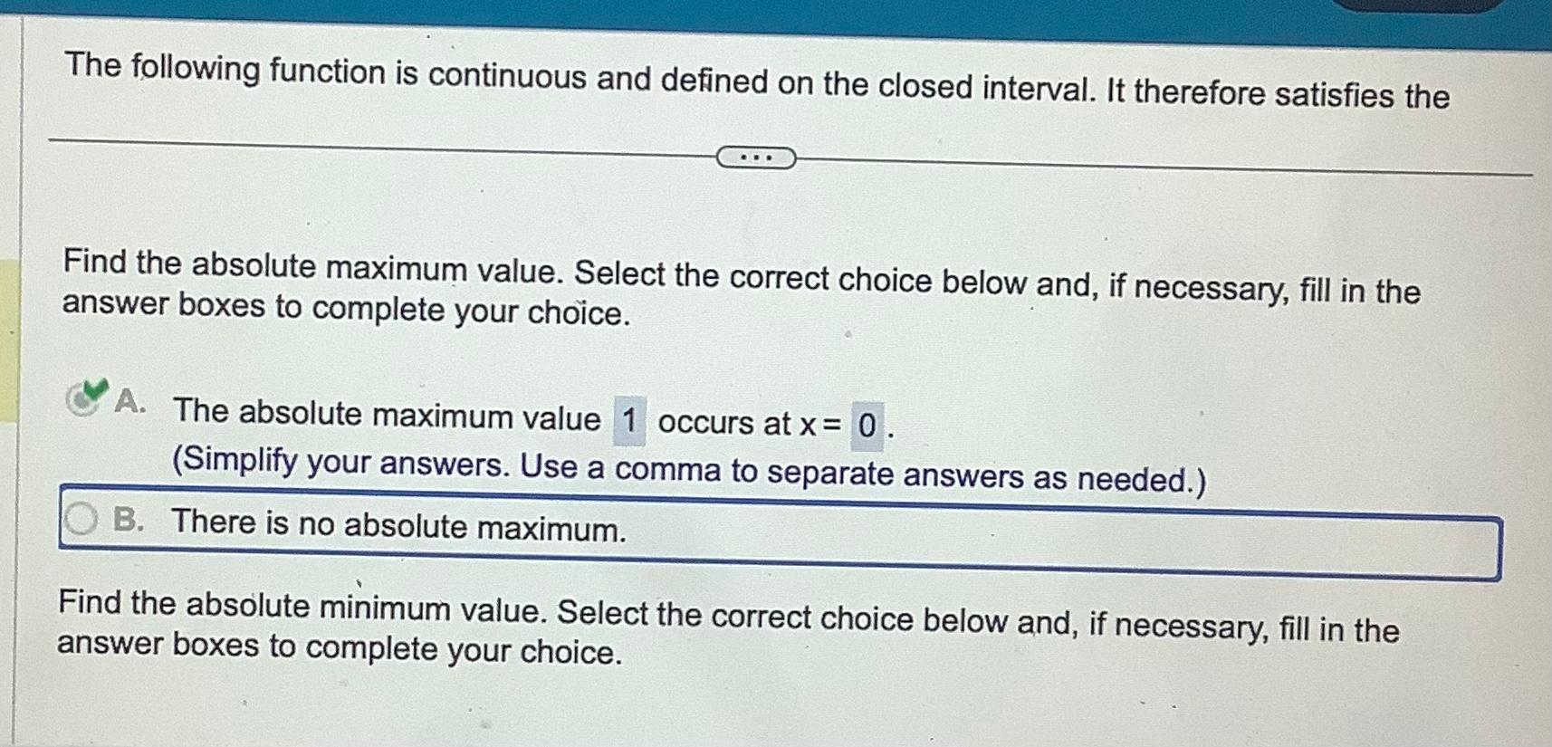 Solved The following function is continuous and defined on | Chegg.com