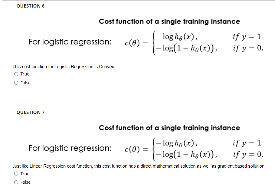 Solved QUESTION 6 Cost function of a single training | Chegg.com