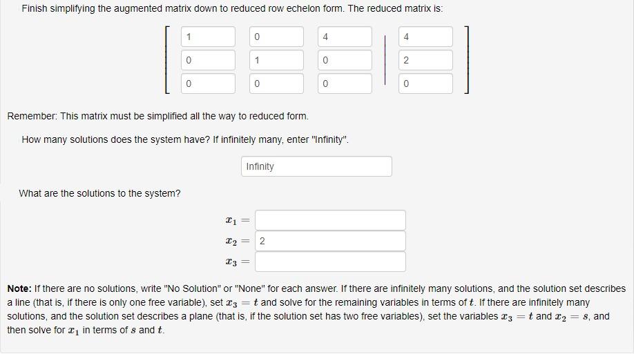 Solved Finish simplifying the augmented matrix down to | Chegg.com