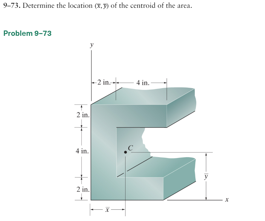 Solved 9-73. ﻿Determine the location (x,y) ﻿of the centroid | Chegg.com