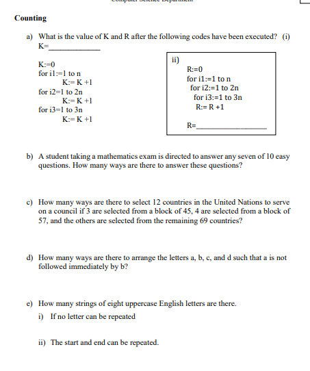 Solved Counting a) What is the value of K and R after the | Chegg.com