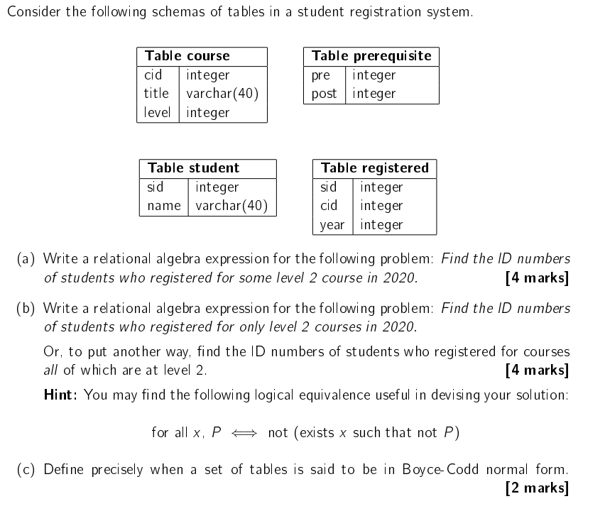 Solved Consider the following schemas of tables in a student | Chegg.com