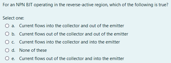 Solved For an NPN BJT operating in the reverse-active | Chegg.com