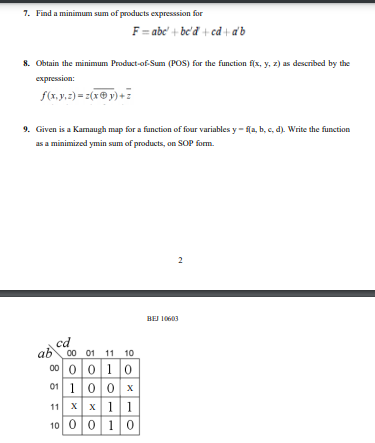 Solved 1. Using a Karnaugh map, find minimal SOP and POS | Chegg.com