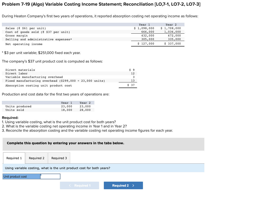 Solved Problem 7-19 (Algo) Variable Costing Income | Chegg.com Solved Problem 7-19 (Algo) Variable Costing Income | Chegg.com