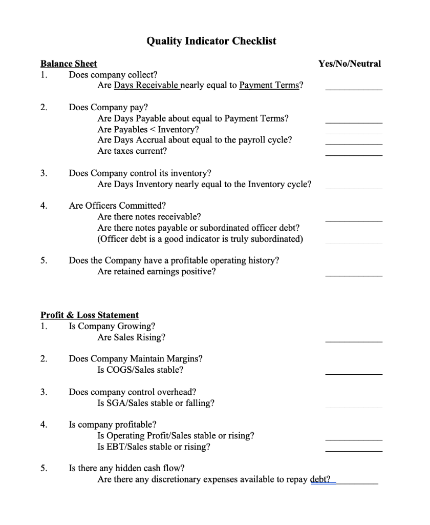 Solved Use the attached Quality Indicator Checklist and the | Chegg.com