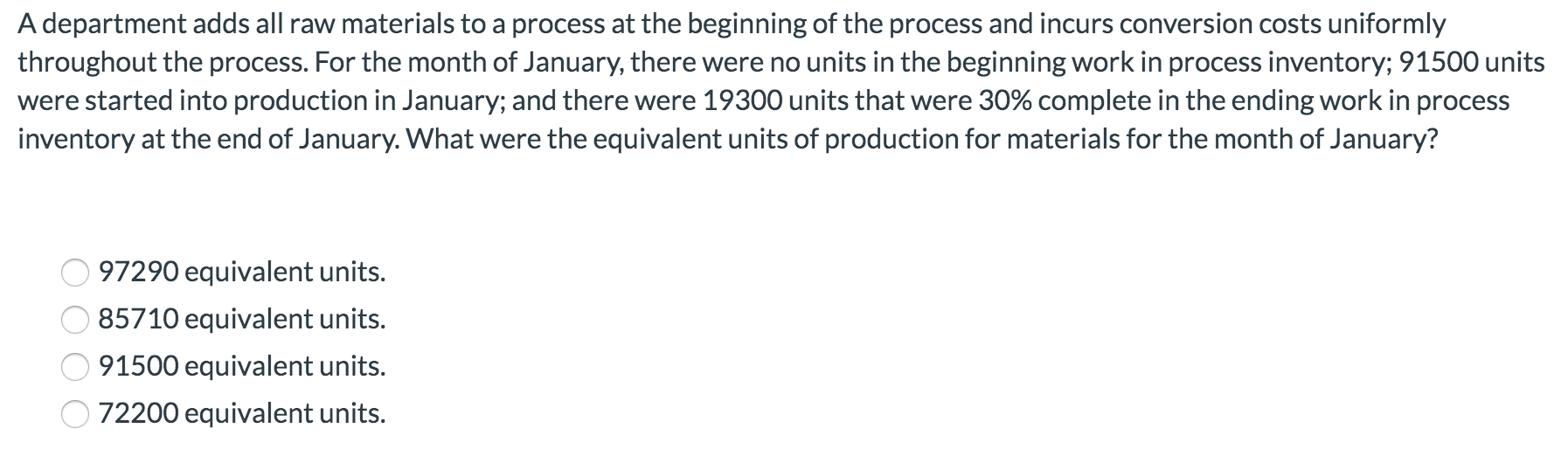 Solved A process with no beginning work in process, | Chegg.com
