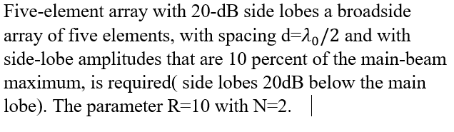 Five-element array with 20-dB side lobes a broadside | Chegg.com