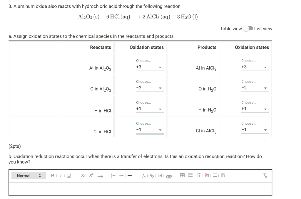 Solved 3. Aluminum oxide also reacts with hydrochloric acid | Chegg.com