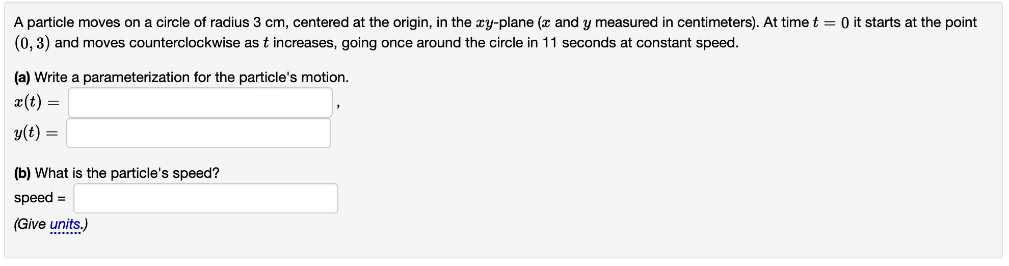Solved A particle moves on a circle of radius 3 cm, centered | Chegg.com