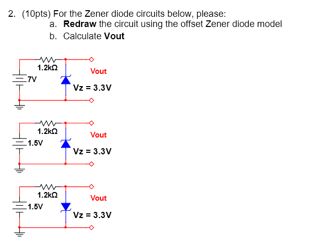 Solved 2. (10pts) For the Zener diode circuits below, | Chegg.com