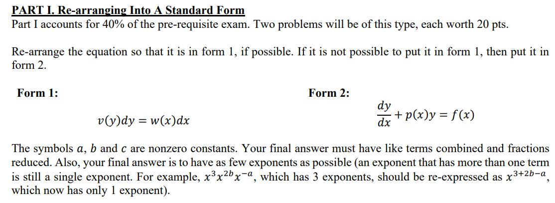 Solved PART I. Re-arranging Into A Standard Form Part I | Chegg.com