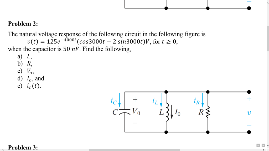 Solved Problem 2: The natural voltage response of the | Chegg.com