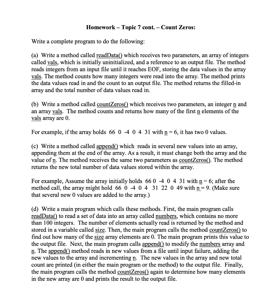 Homework - Topic 7 cont. - Count Zeros: Write a | Chegg.com