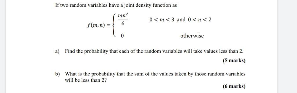 Solved If two random variables have a joint density function | Chegg.com