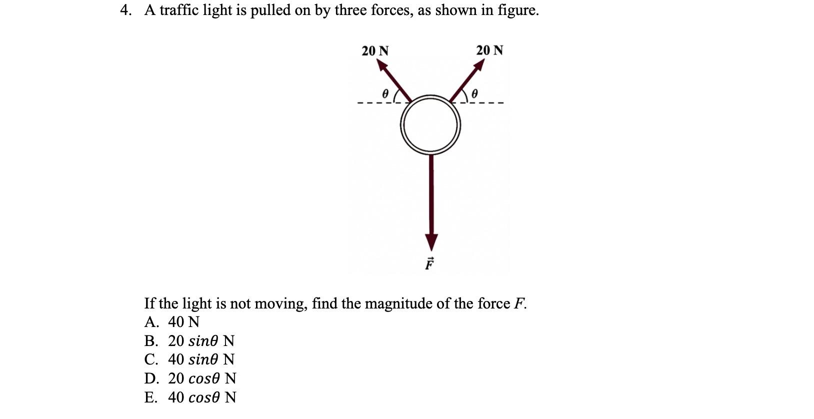 Solved 4. A traffic light is pulled on by three forces, as | Chegg.com