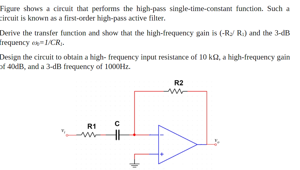 Solved Figure shows a circuit that performs the high-pass | Chegg.com