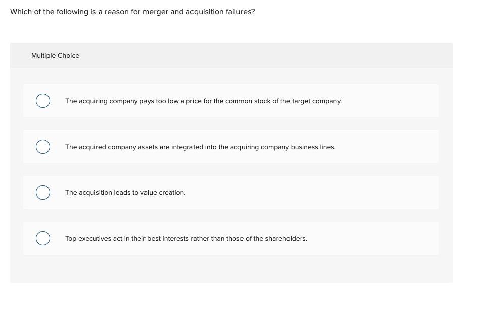 Solved Which of the following is a reason for merger and | Chegg.com