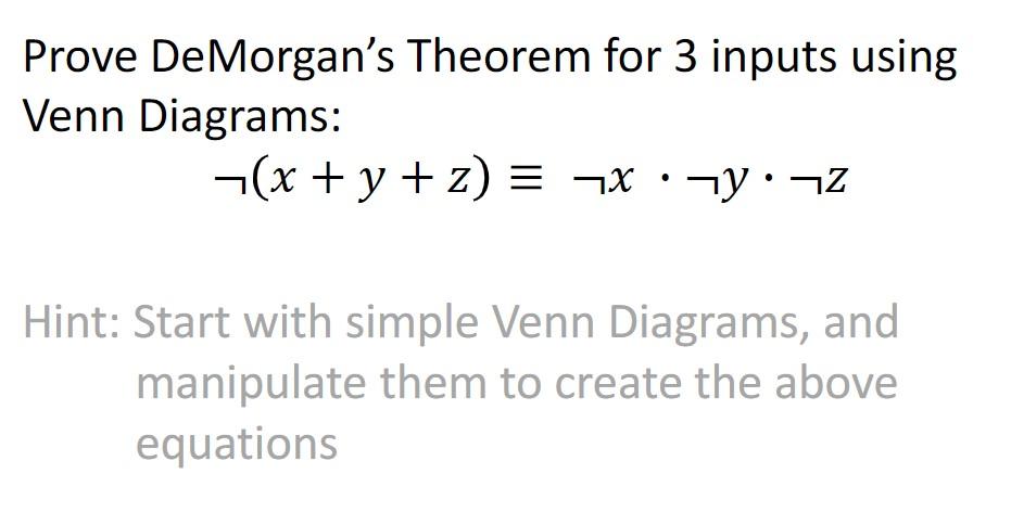 Solved Prove DeMorgan's Theorem for 3 inputs using Venn | Chegg.com