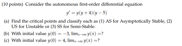 Consider the autonomous first-order differential | Chegg.com