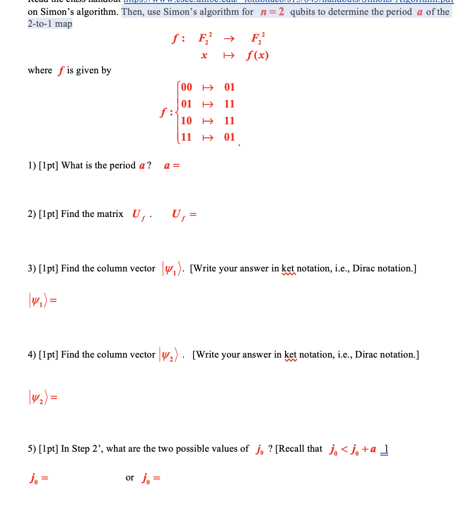 on Simon's algorithm. Then, use Simon's algorithm for | Chegg.com