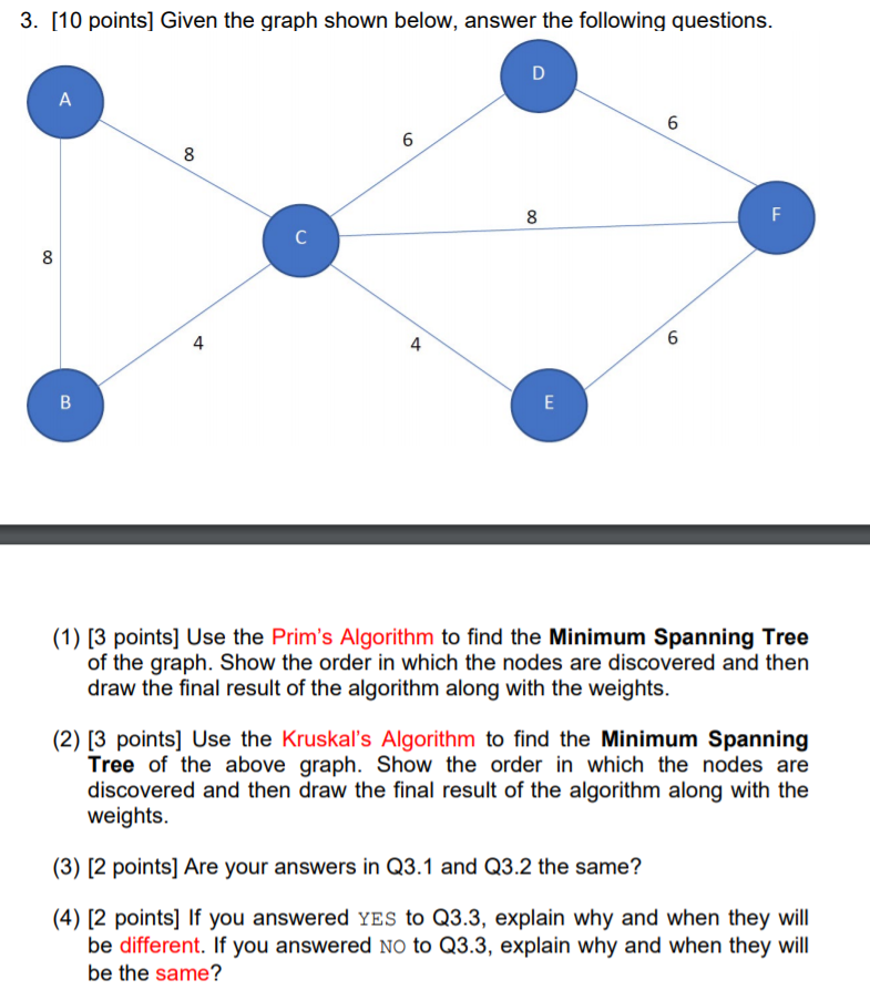 Solved 3. [10 points] Given the graph shown below, answer | Chegg.com