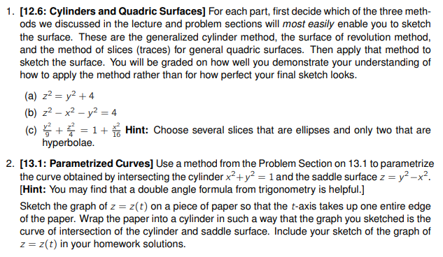 1. [12.6: Cylinders and Quadric Surfaces] For each | Chegg.com