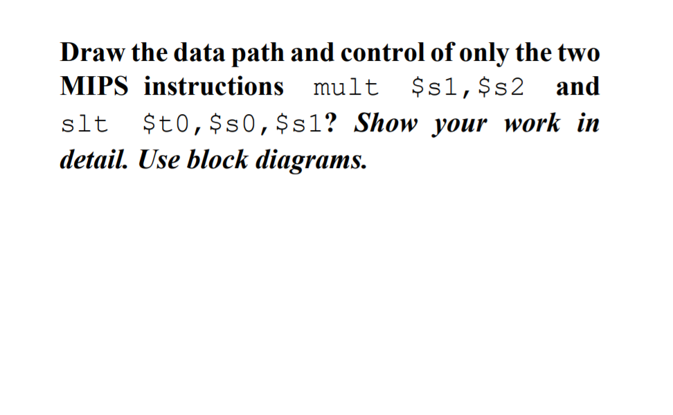 Solved Draw the data path and control of only the two MIPS | Chegg.com