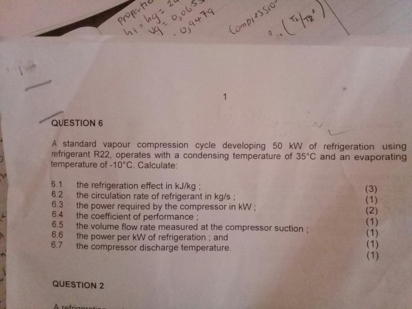 Solved A standard vapour compression cycle developing 50KW | Chegg.com