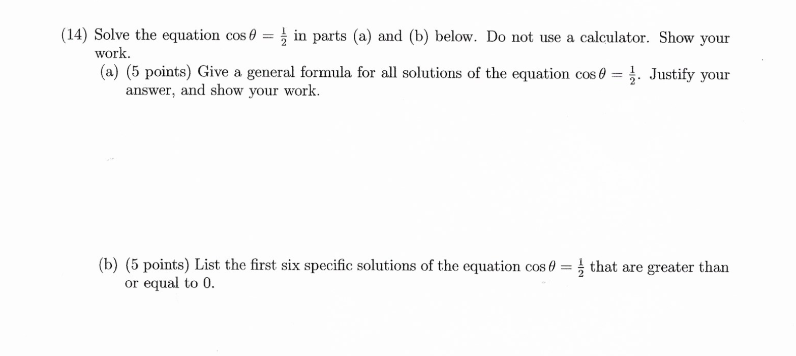 Solved (14) Solve the equation cos 0 2 in parts (a) and (b) | Chegg.com