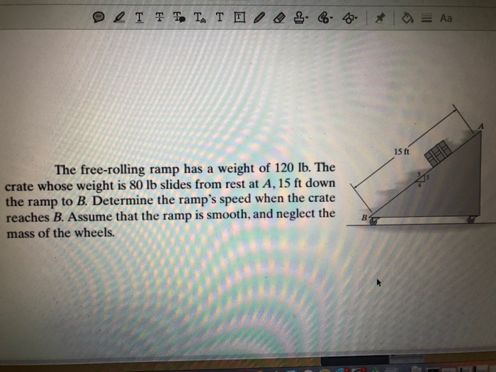 Solved 15 ft The free-rolling ramp has a weight of 120 lb. | Chegg.com