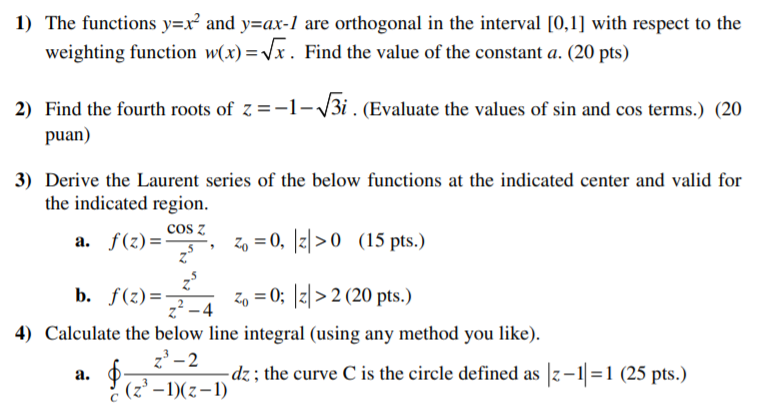 Solved 1) The functions y=xand y=ax-l are orthogonal in the | Chegg.com