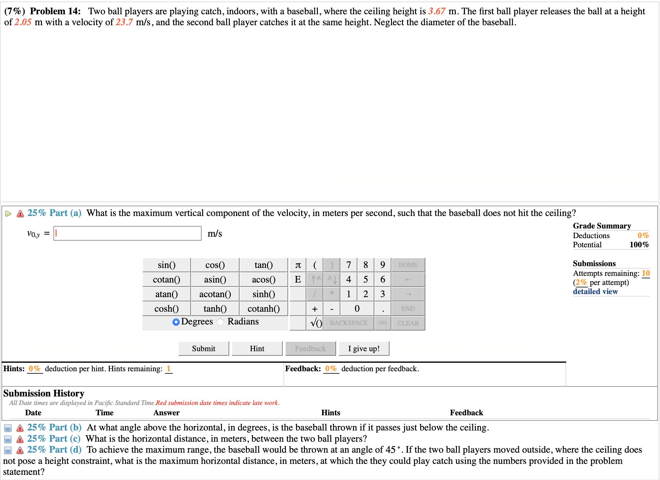 Solved (7%) ﻿Problem 14: Two ball players are playing catch, | Chegg.com