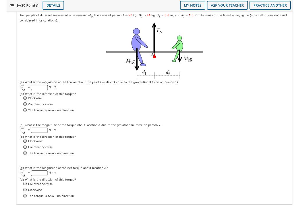 Solved Two people of different masses sit on a seesaw. M1, | Chegg.com