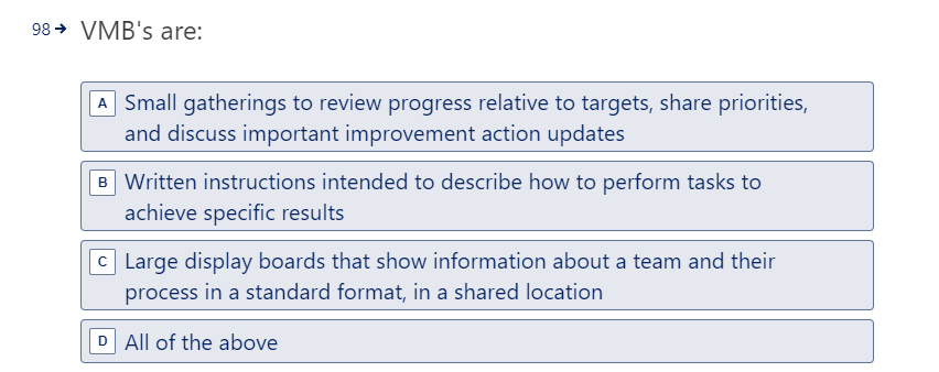 Solved 98→ ﻿VMB's are:A Small gatherings to review progress | Chegg.com
