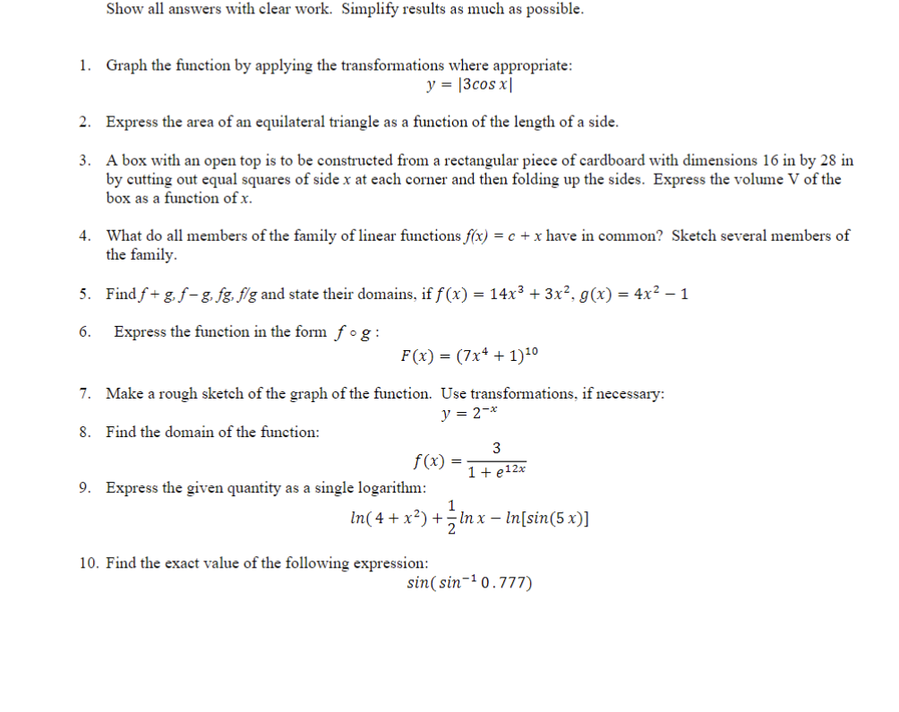 Solved Show all answers with clear work. Simplify results as | Chegg.com