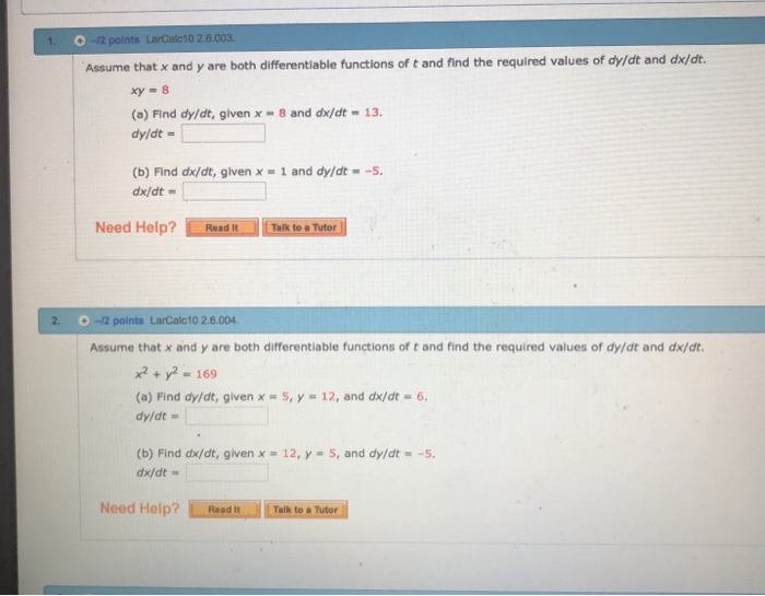 Solved 1. 0-2 points LarCalc10 2.6.003 Assume that x and y | Chegg.com Solved 1. 0-2 points LarCalc10 2.6.003 Assume that x and y | Chegg.com