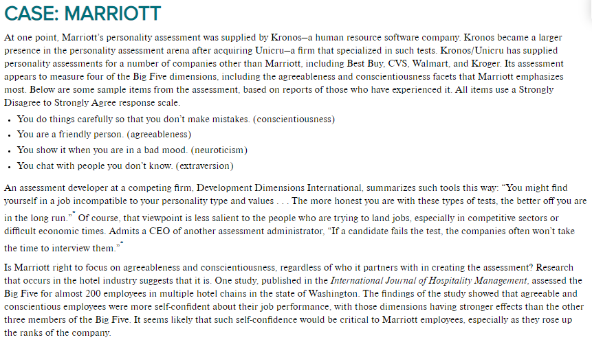Solved CASE: MARRIOTT At one point, Marriott's personality | Chegg.com