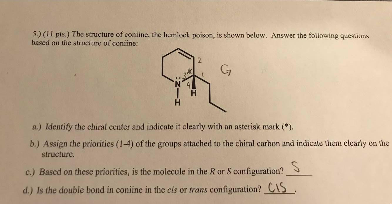 Solved The structure of coniine, the hemlock poison, is | Chegg.com
