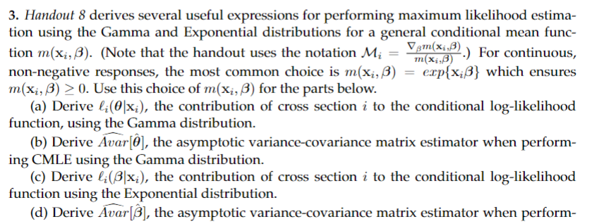 Solved 3. Handout 8 derives several useful expressions for | Chegg.com