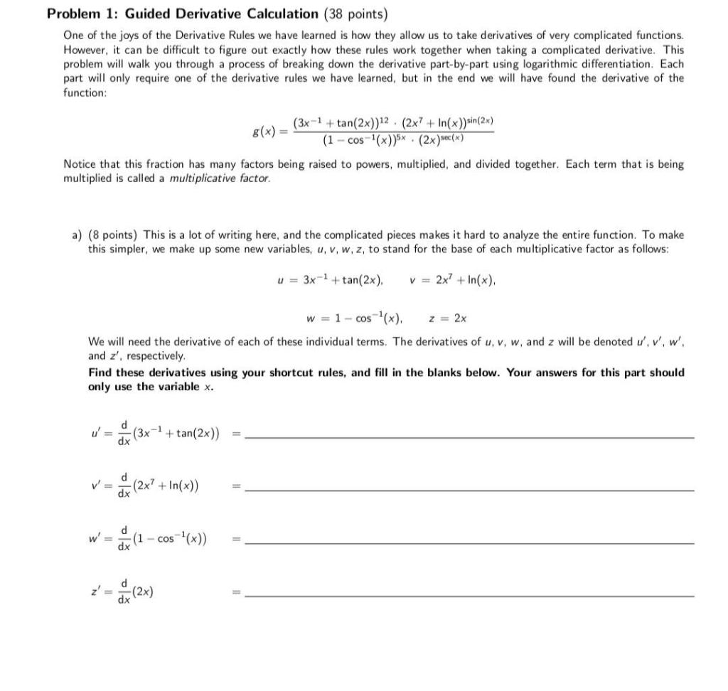 Solved roblem 1: Guided Derivative Calculation (38 points) | Chegg.com