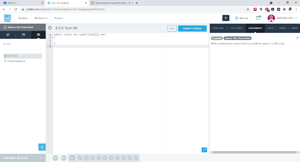 Solved HW + 2 Sum All CodeHS C Get Homeworic Help With Cheo | Chegg.com