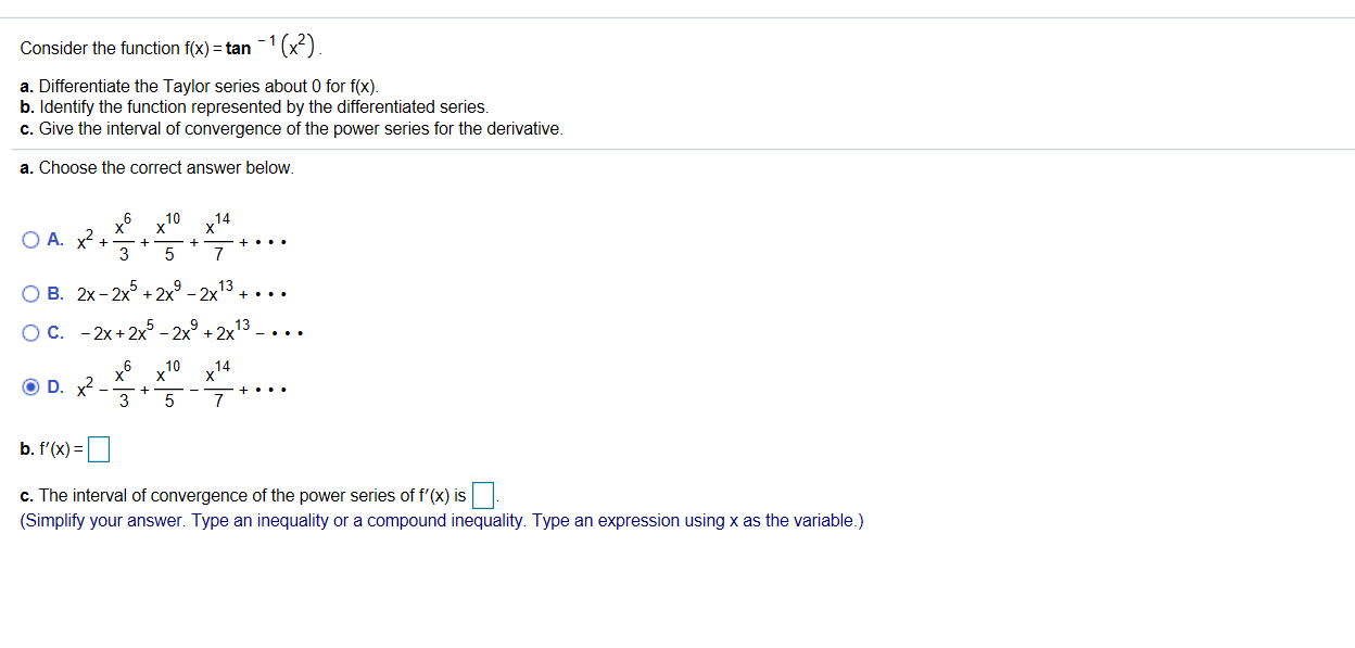 Solved Consider the function f(x)=tan -*(x2). a. | Chegg.com